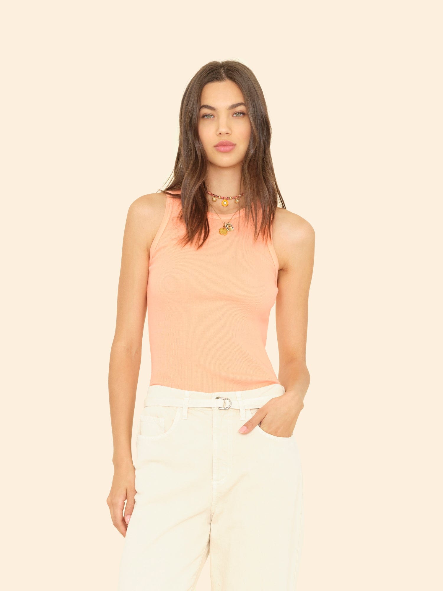 Cantelope Arynn Fine Rib Tank Top